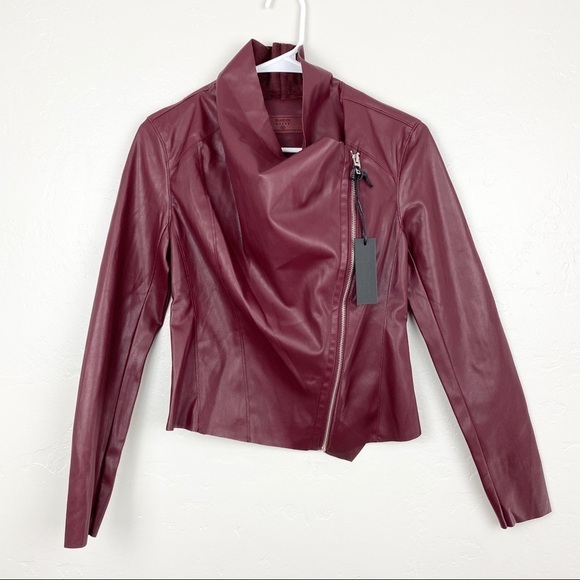 Blank NYC | Jackets & Coats | Blank Nyc Maroon Faux Leather Drape Front ...